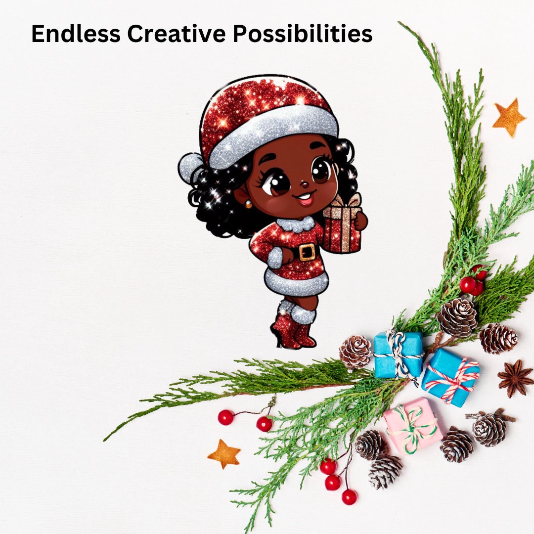 Black Girl Christmas Clipart PNG African American Santa Girl - Etsy