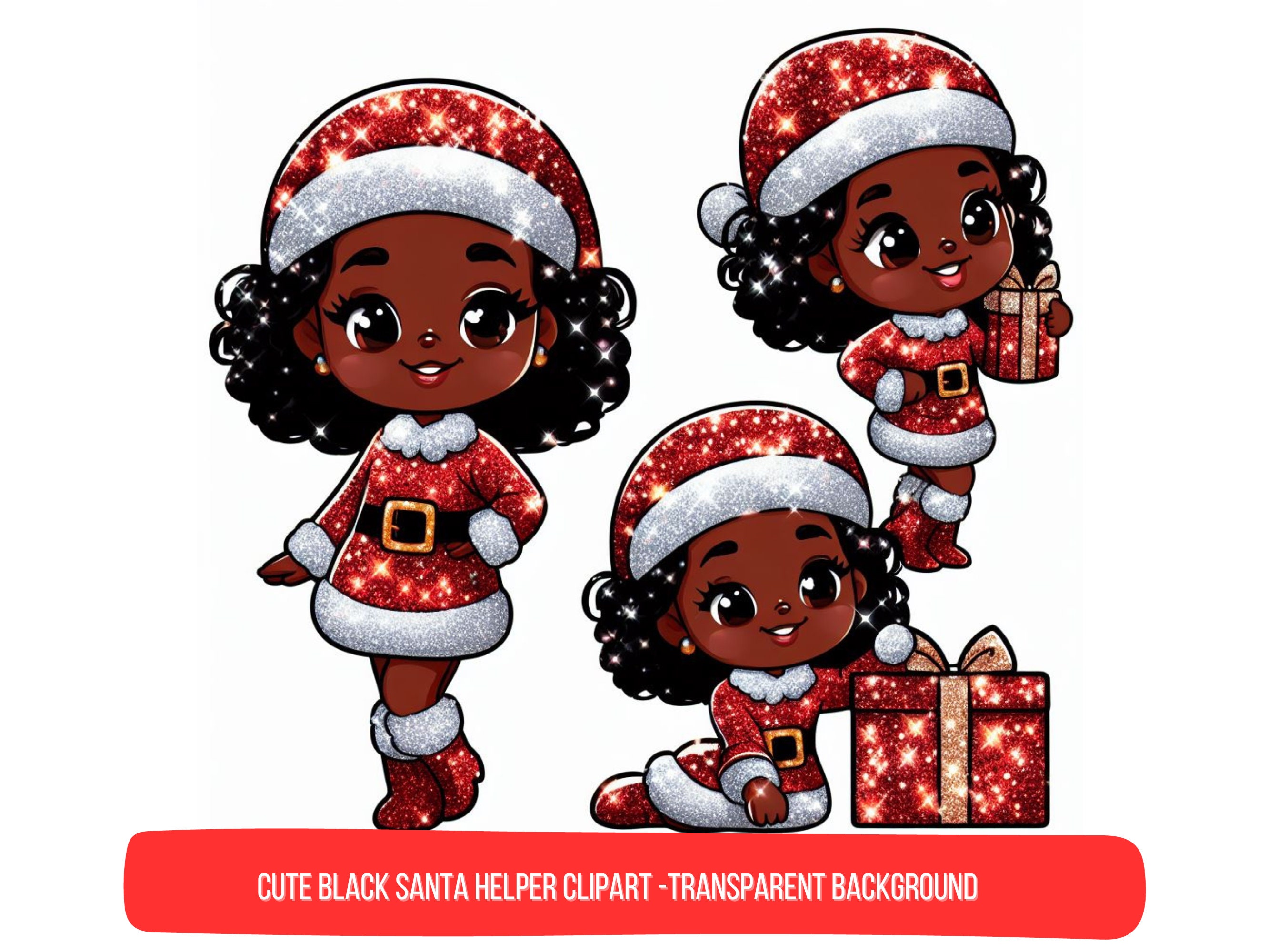Black Girl Christmas Clipart PNG African American Santa Girl - Etsy