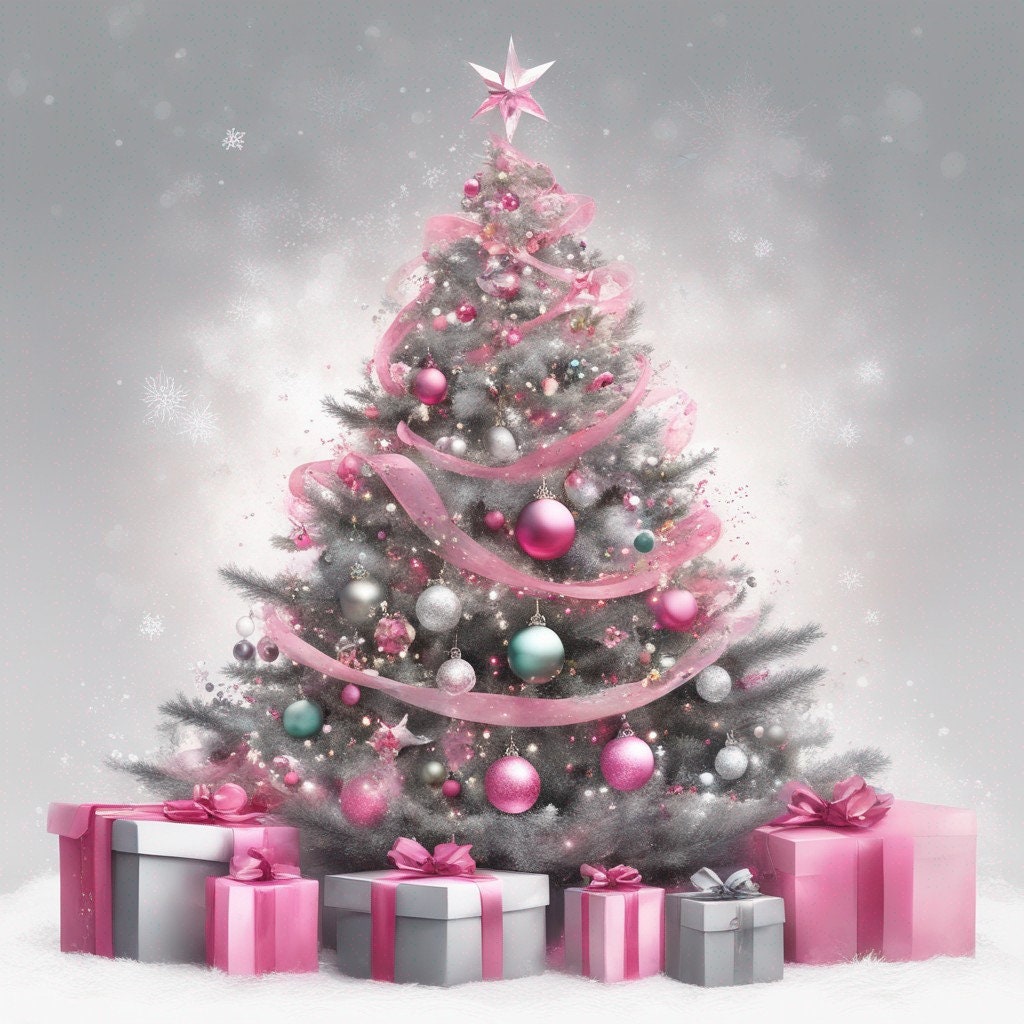 Pink Christmas Tree Clipart PNG Christmas Decoration Clip Art - Etsy