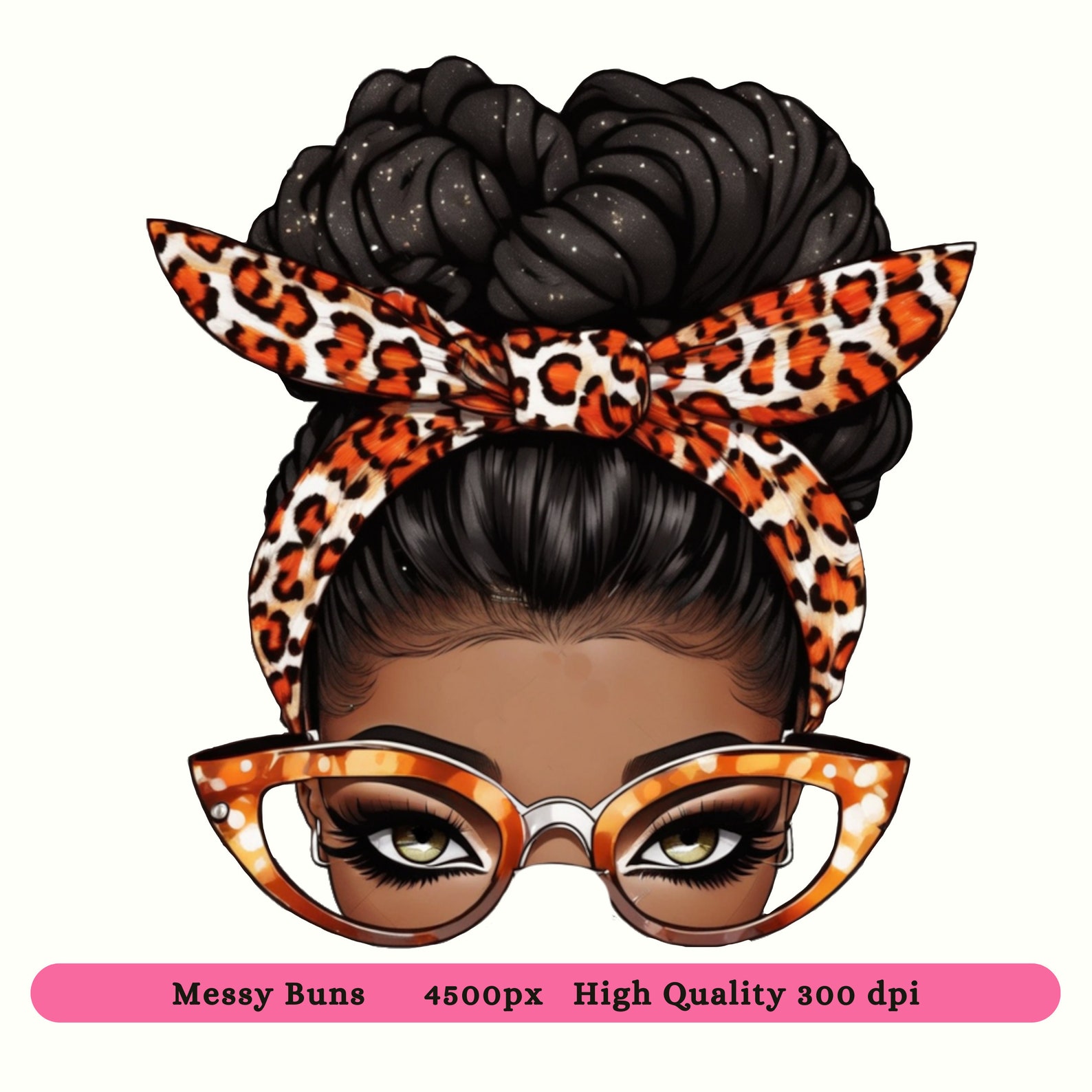Messy Bun Png Black Girl Afro Messy Bun Png Clipart Afro Messy Bun With Glasses Svg Etsy