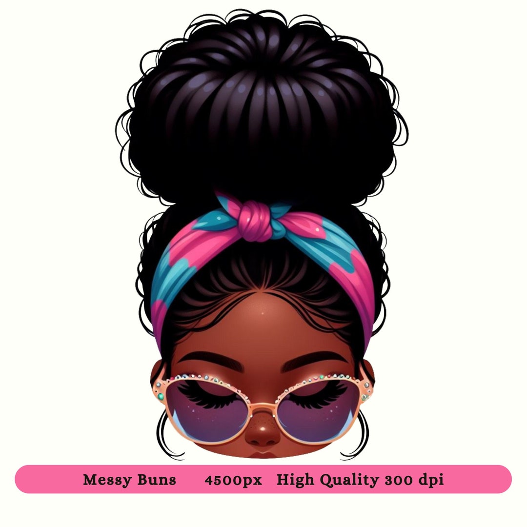 Black Girl Afro Messy Bun Clipart, PNG SVG (digital Download) - Etsy