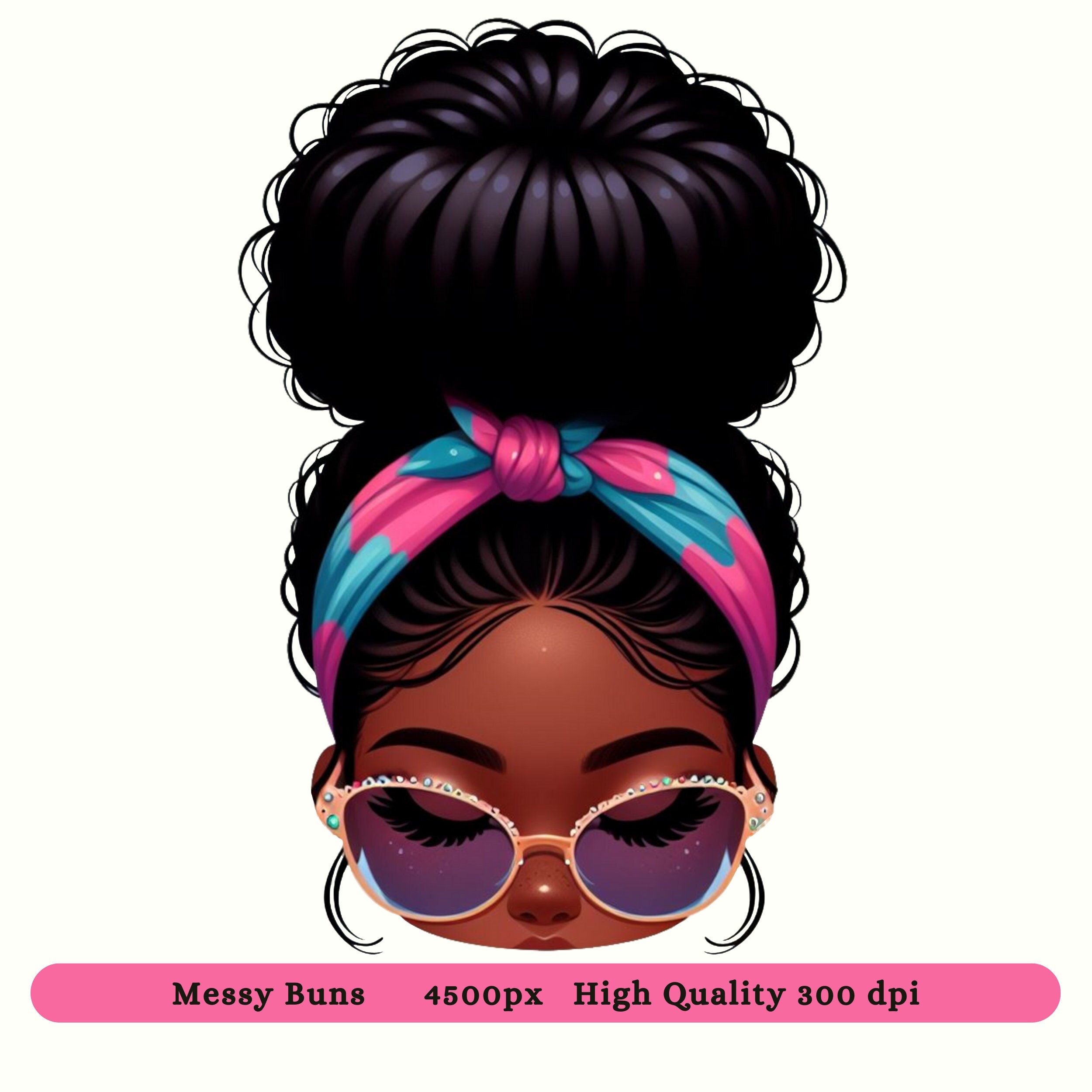 Black Girl Afro Messy Bun Clipart, PNG SVG (digital Download) - Etsy