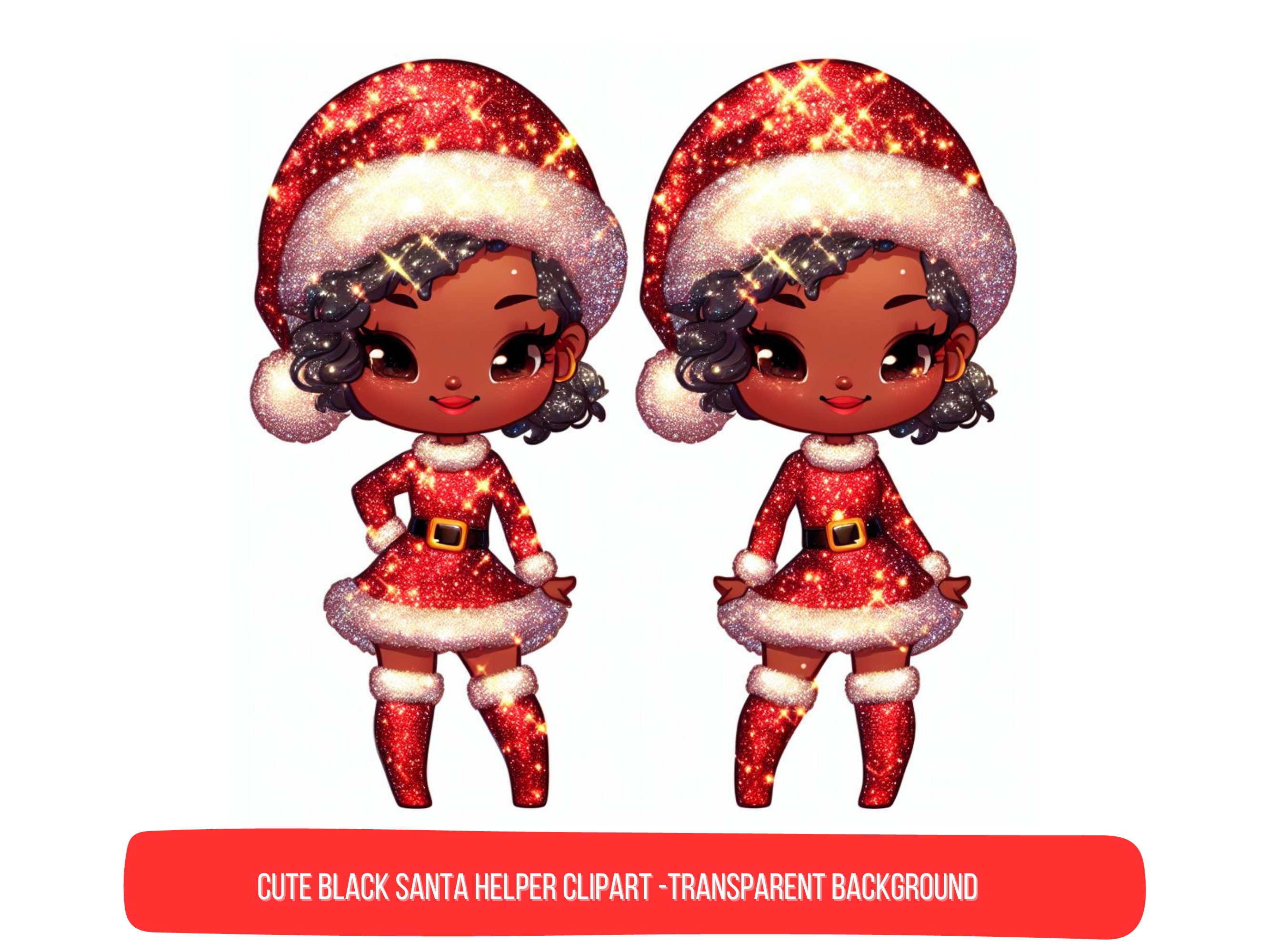 Black Girl Christmas Clipart PNG, African American Santa Girl Clipart ...