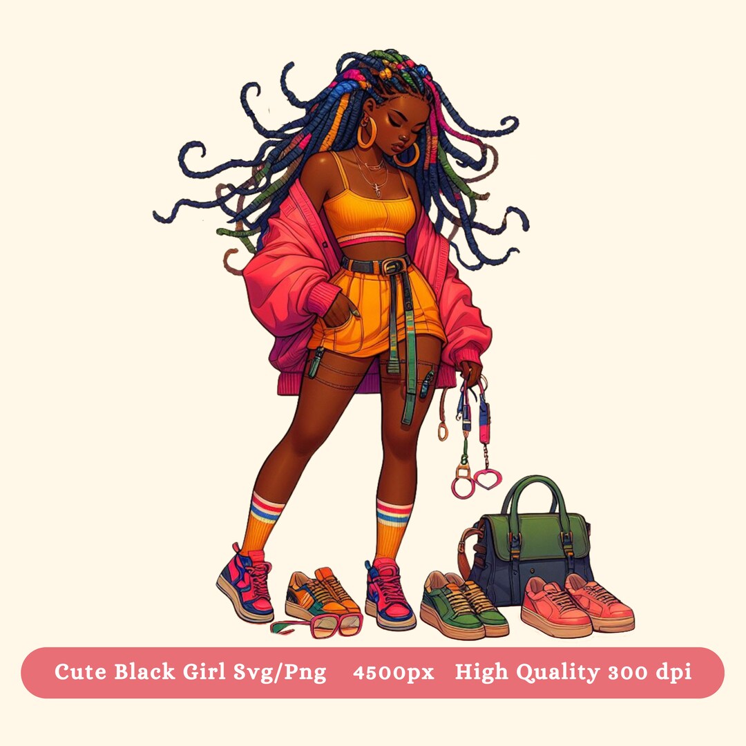 Girl With Locs Png Svg, Locs Clipart, Street Fashion Girl, Black Girl ...