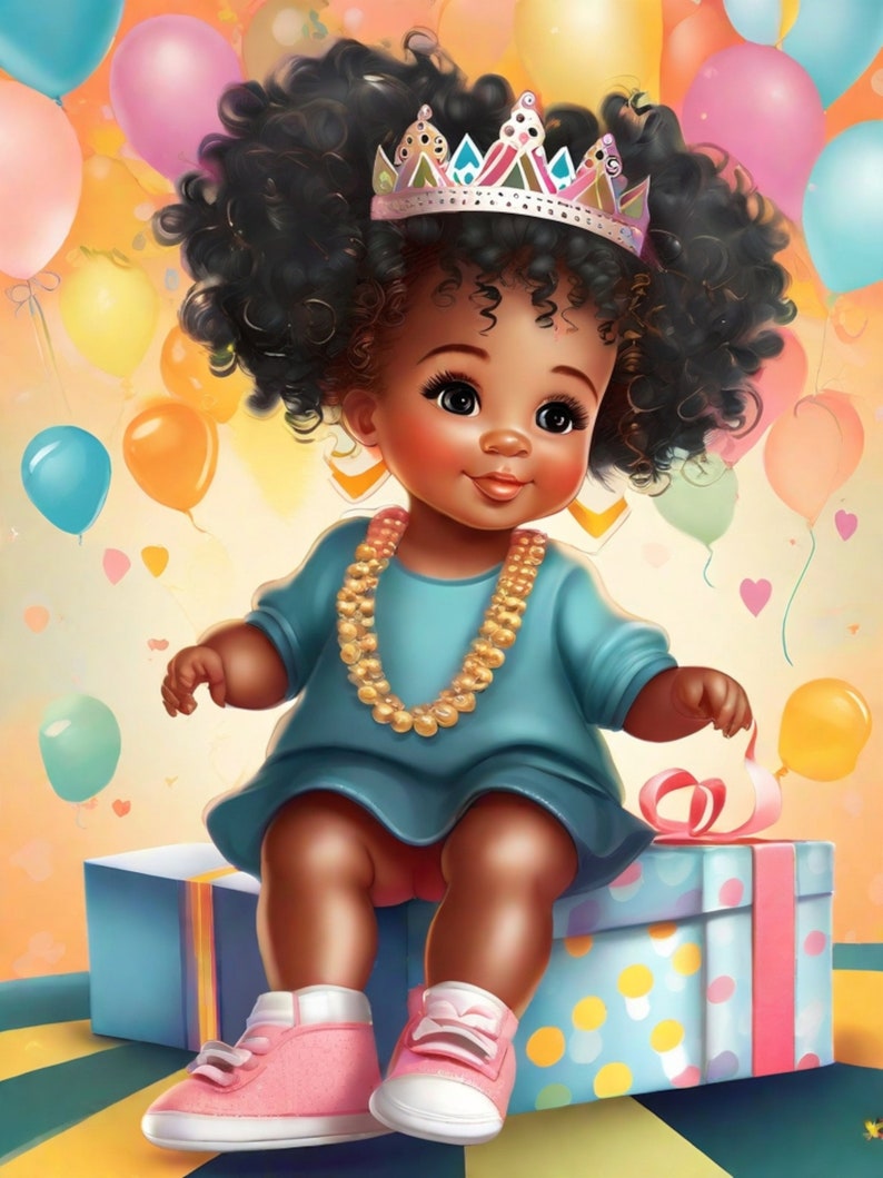 Cute Black Princess Birthday Girl PNG Clipart for Wall Art - Etsy