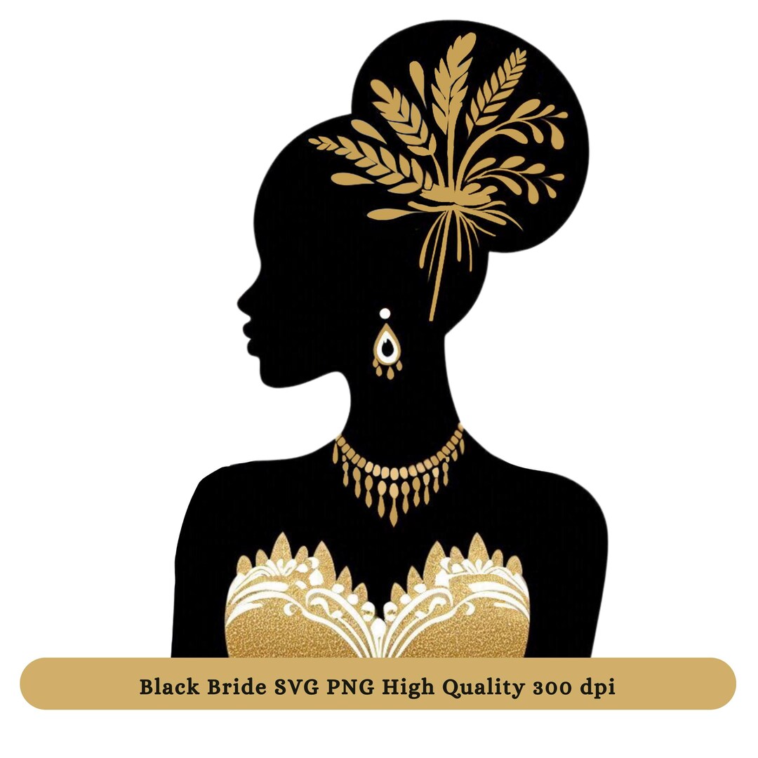 Black Bride Silhouette Clipart PNG SVG | African American Bride SVG Png ...