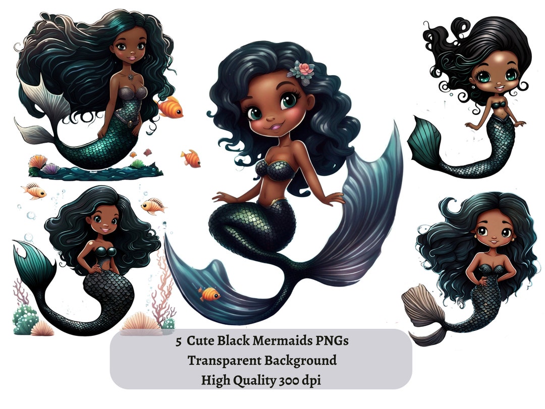 Black Mermaid PNG Clip Art Set for Wall Art Decor, Birthday Party ...
