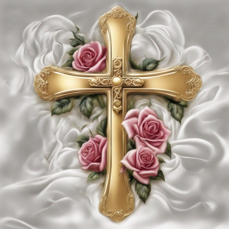 Gold Faith Cross With Flowers and Butterflies PNG Clipart, Floral Cross ...