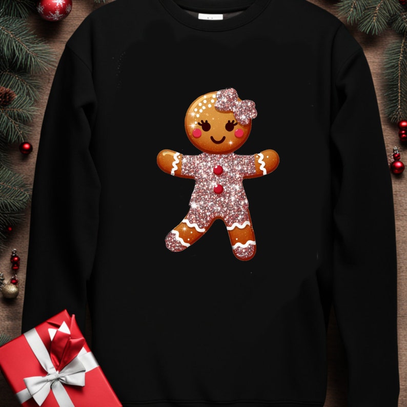 Glitter Christmas Gingerbread Girl Clipart, Pink SVG PNG (digital ...