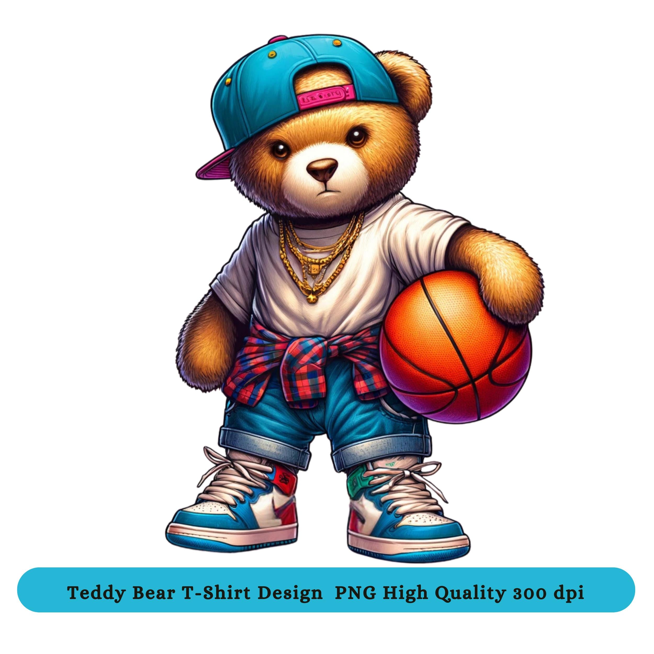 Urban Basketball Teddy Bear PNG Clipart for T Shirts, Dtf, Sublimation ...