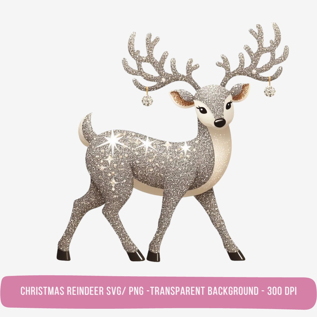 Cute Reindeer SVG PNG Clipart, Glitter Christmas Reindeer SVG Png ...