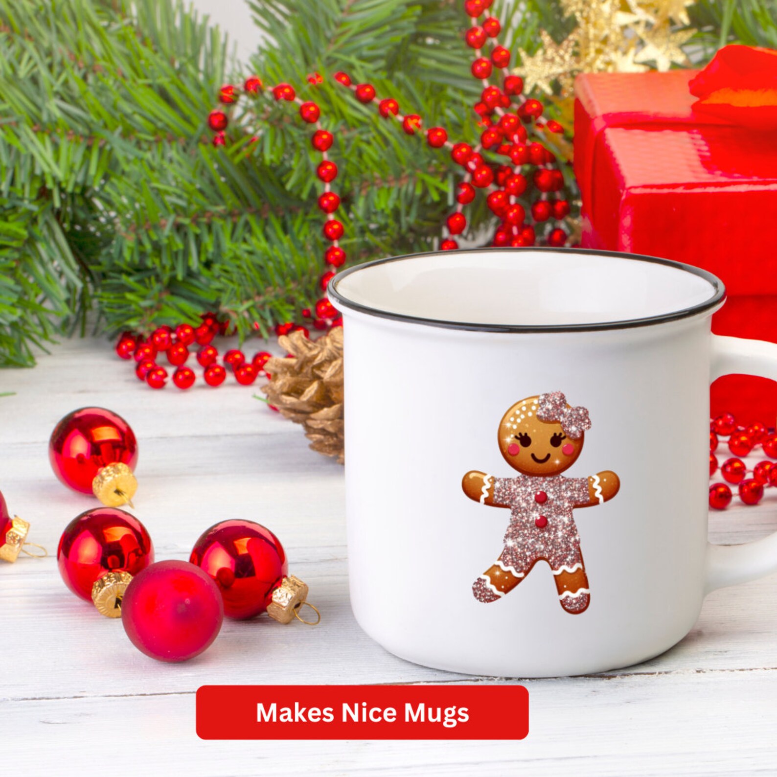 Pink Christmas Gingerbread Girl SVG PNG Clipart, Glitter Christmas PNG ...