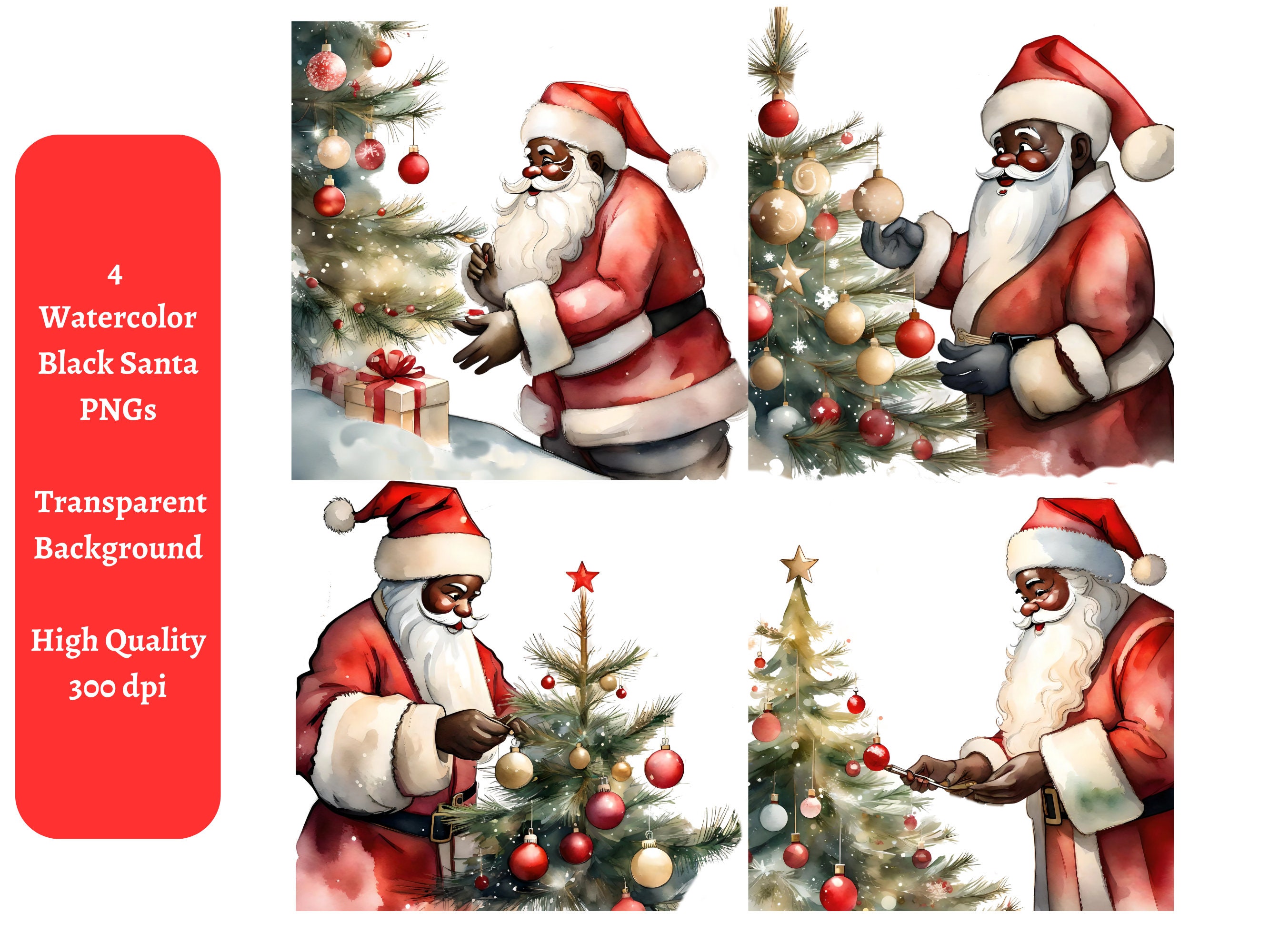 Watercolor Black Santa Clipart Pngs Christmas Decoration Clip - Etsy