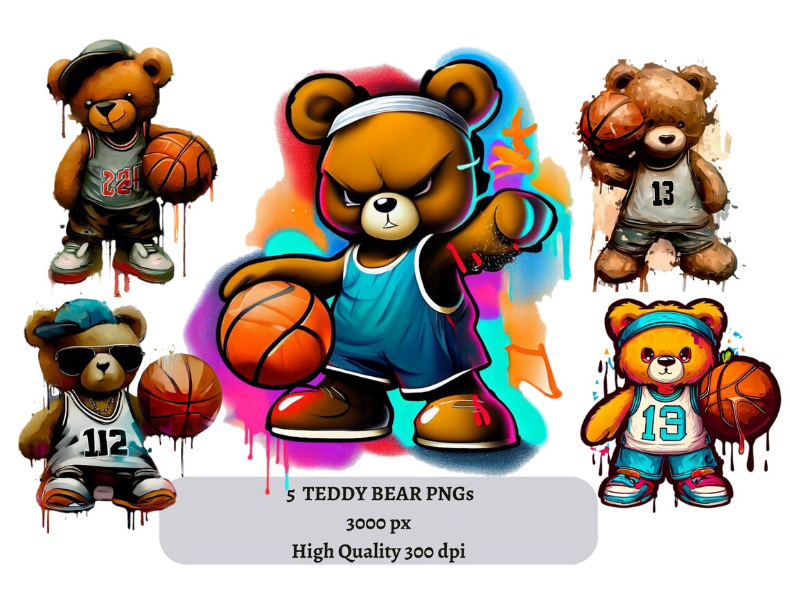 Basketball Teddy Bear Clipart PNG, Graffiti Style (instant Download) - Etsy