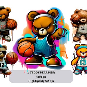 Basketball Teddy Bear Clipart PNG for Wall Decor, Birthday Party ...