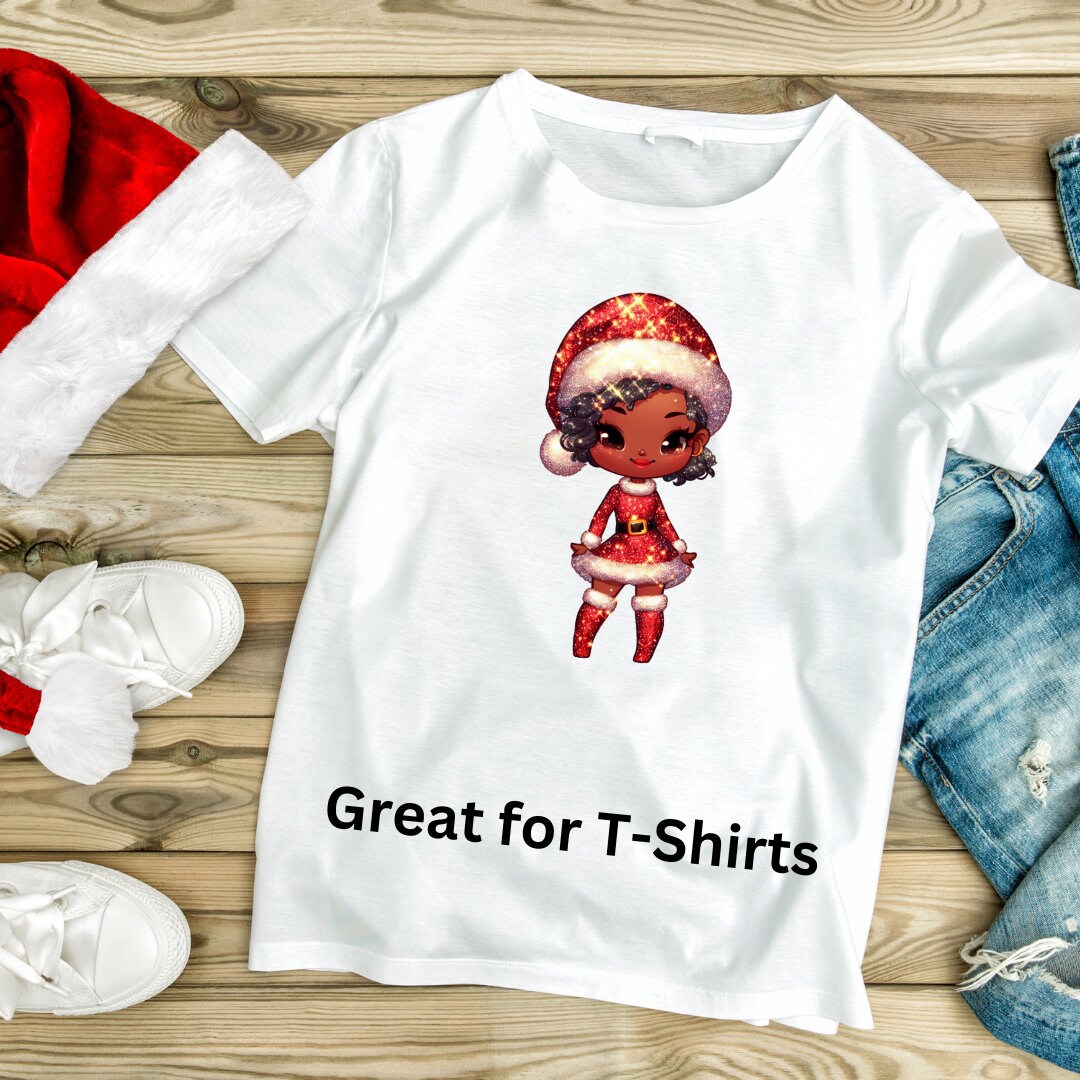Black Girl Christmas Clipart PNG, African American Santa Girl Clipart ...