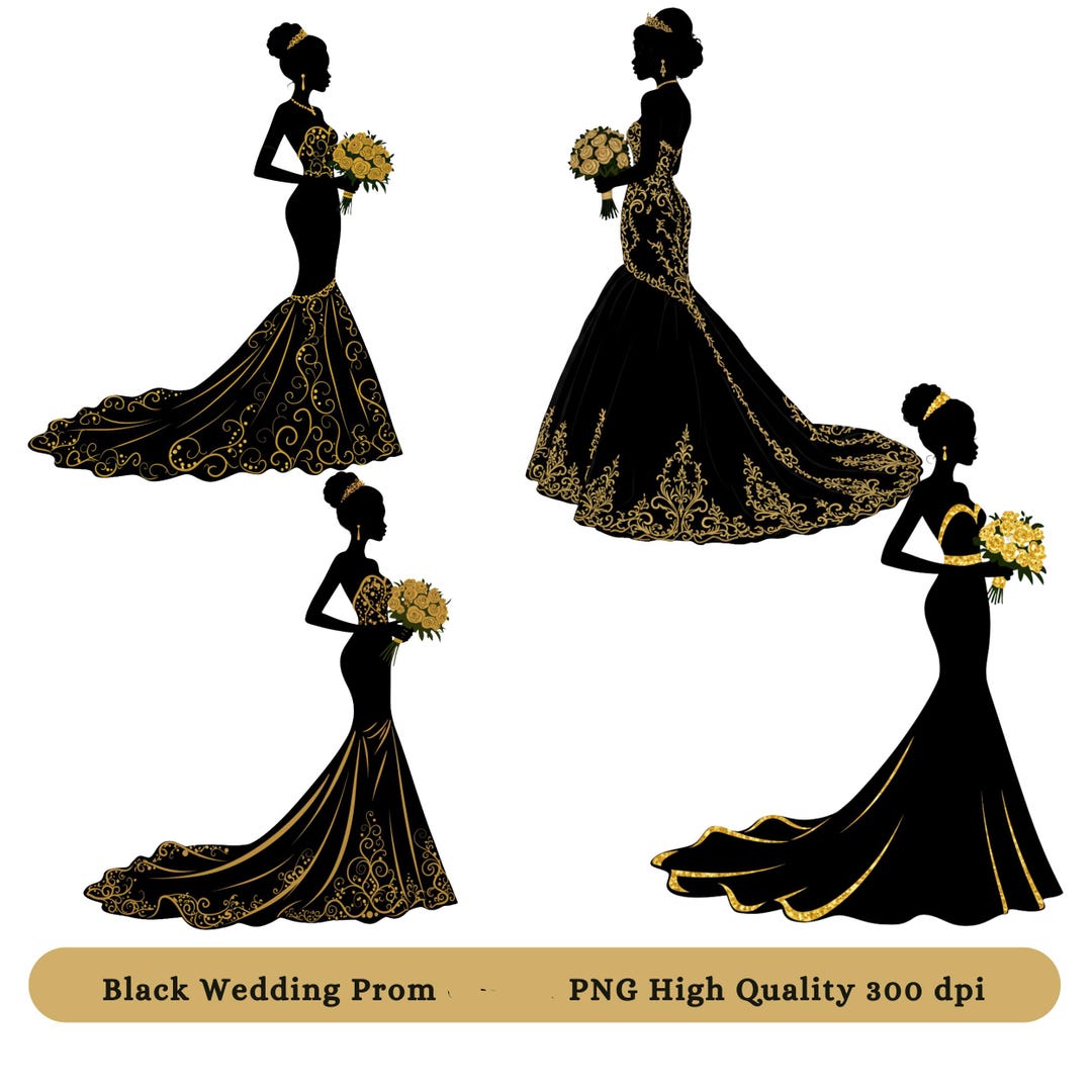 Black Bride Silhouette Clipart: African American Wedding PNG (digital ...
