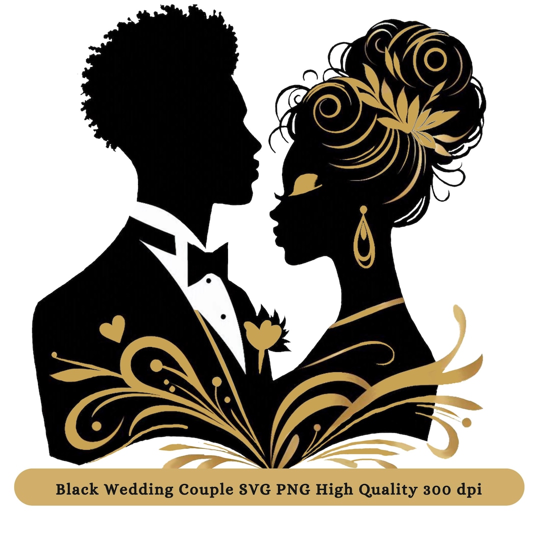 Black Wedding Couple Clipart PNG SVG | African American Bride and Groom ...