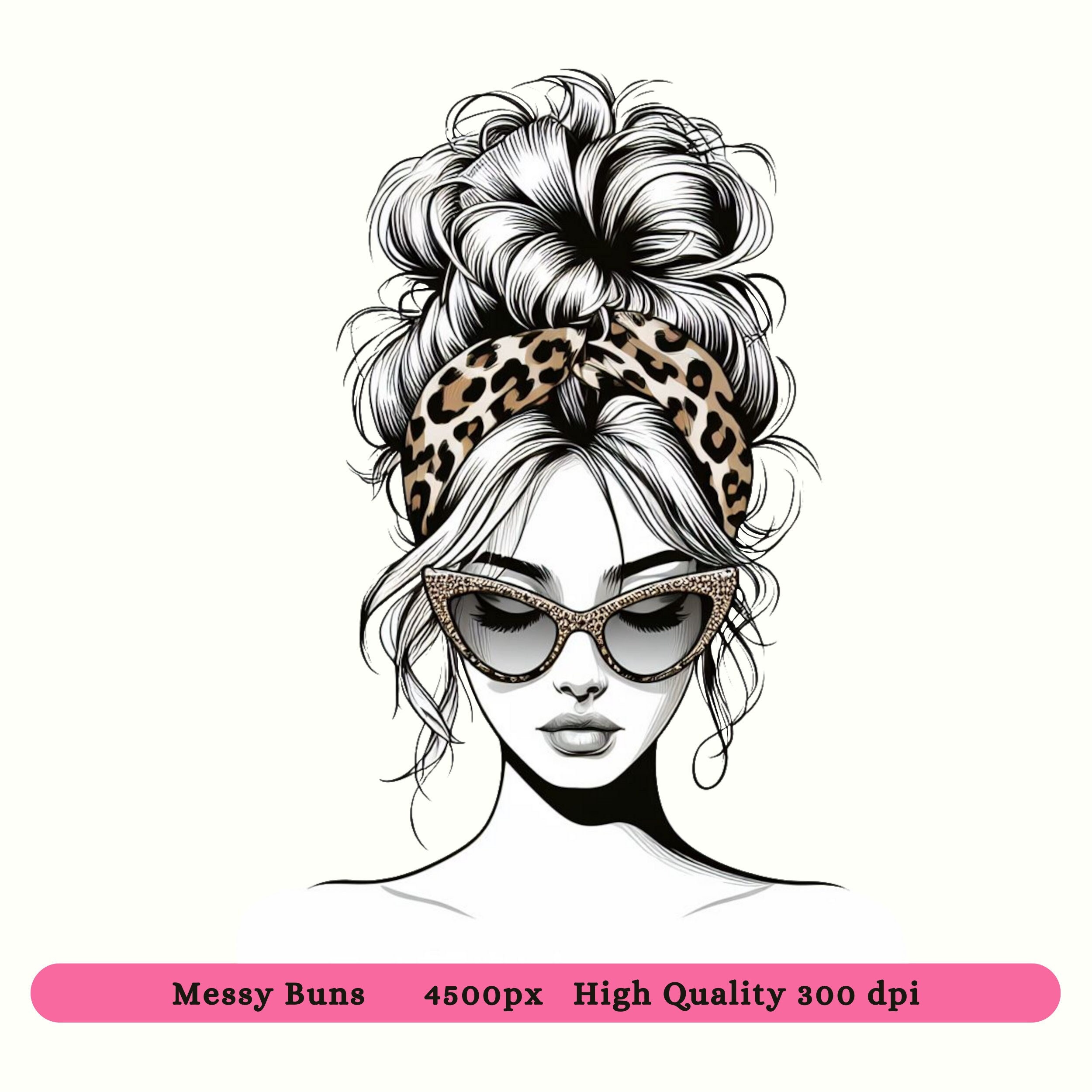 Messy Bun Hair Png Svg Clipart, Messy Bun With Glasses Svg, Hair Bun ...