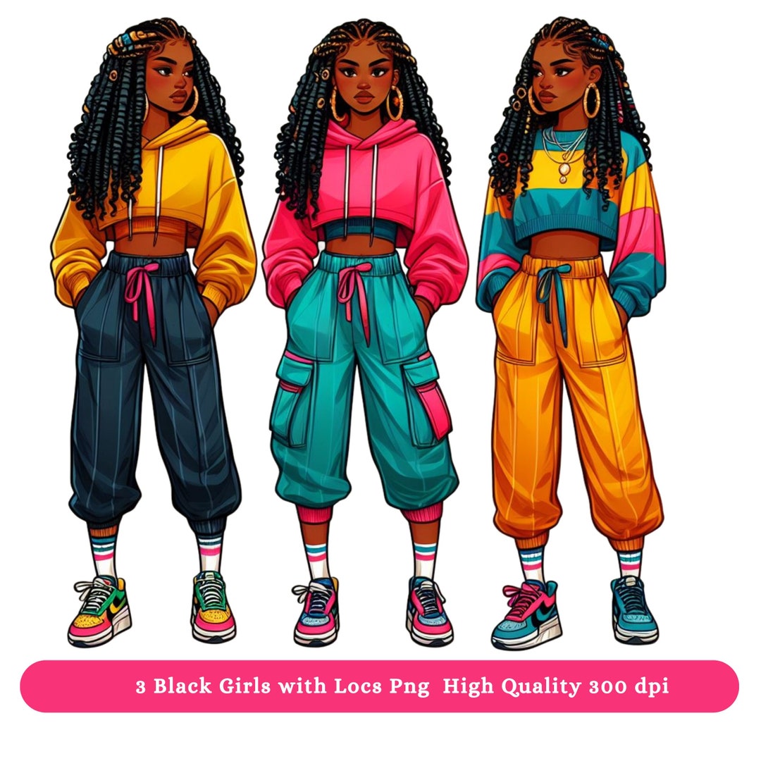 Girl With Locs Png Clipart, Afro Girl Clipart, Street Fashion Girl ...