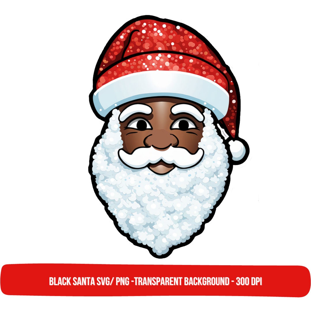 Glittery Black Santa Claus SVG PNG Clipart, African American Christmas ...