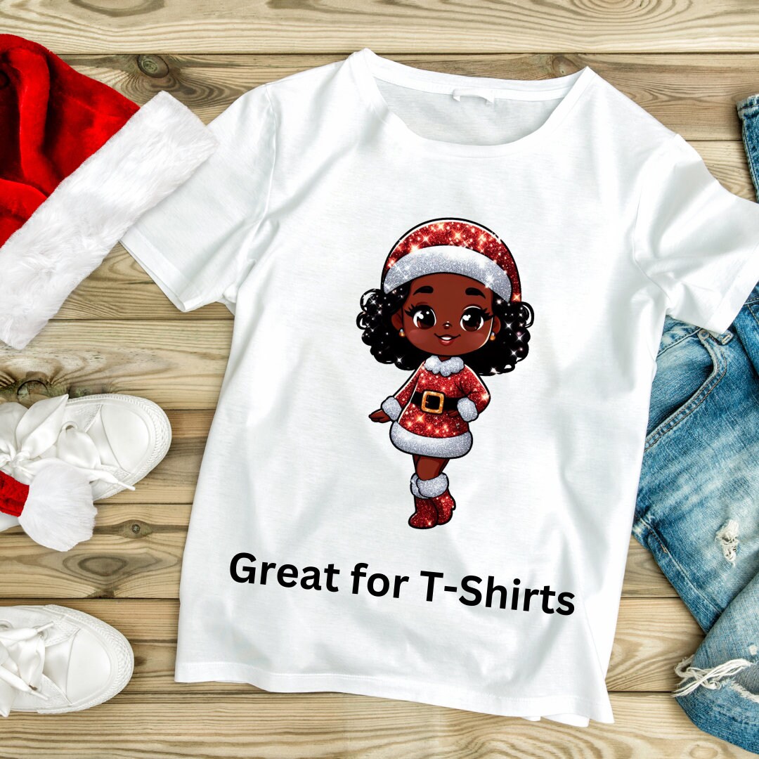 Black Girl Christmas Clipart PNG African American Santa Girl - Etsy