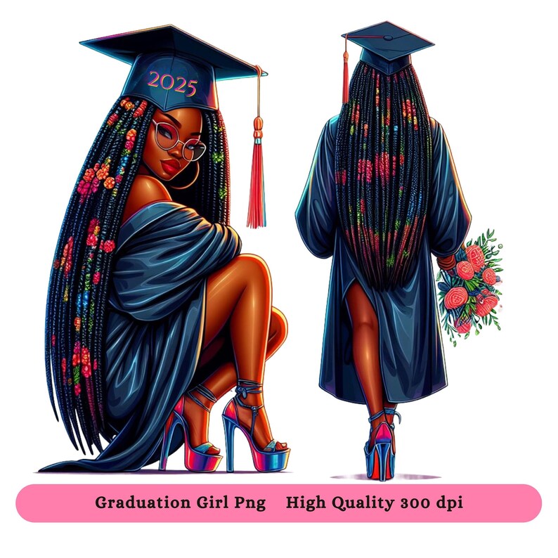 Graduation Clipart Black Girl PNG, Senior Graduation Class of 2025 PNG ...