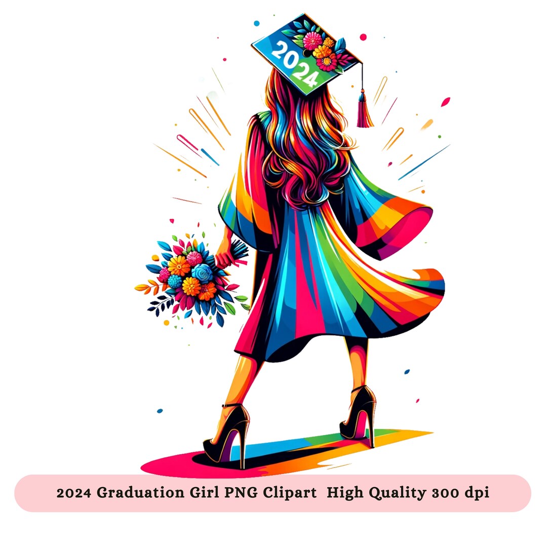 Girl With Grad Cap PNG SVG, Graduation 2024 PNG Svg Clipart, Graduate ...