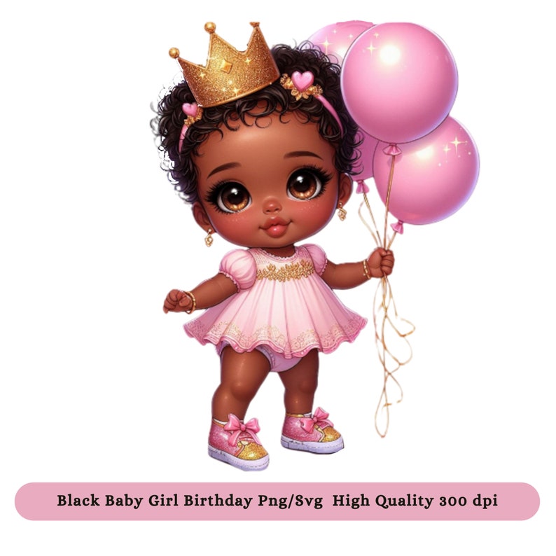 Black Baby Girl SVG PNG Clipart Black Baby Shower Png Clipart, Baby 1st ...