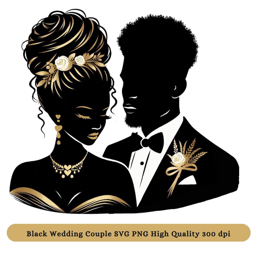 Black Wedding Couple Clipart PNG SVG | African American Bride and Groom ...