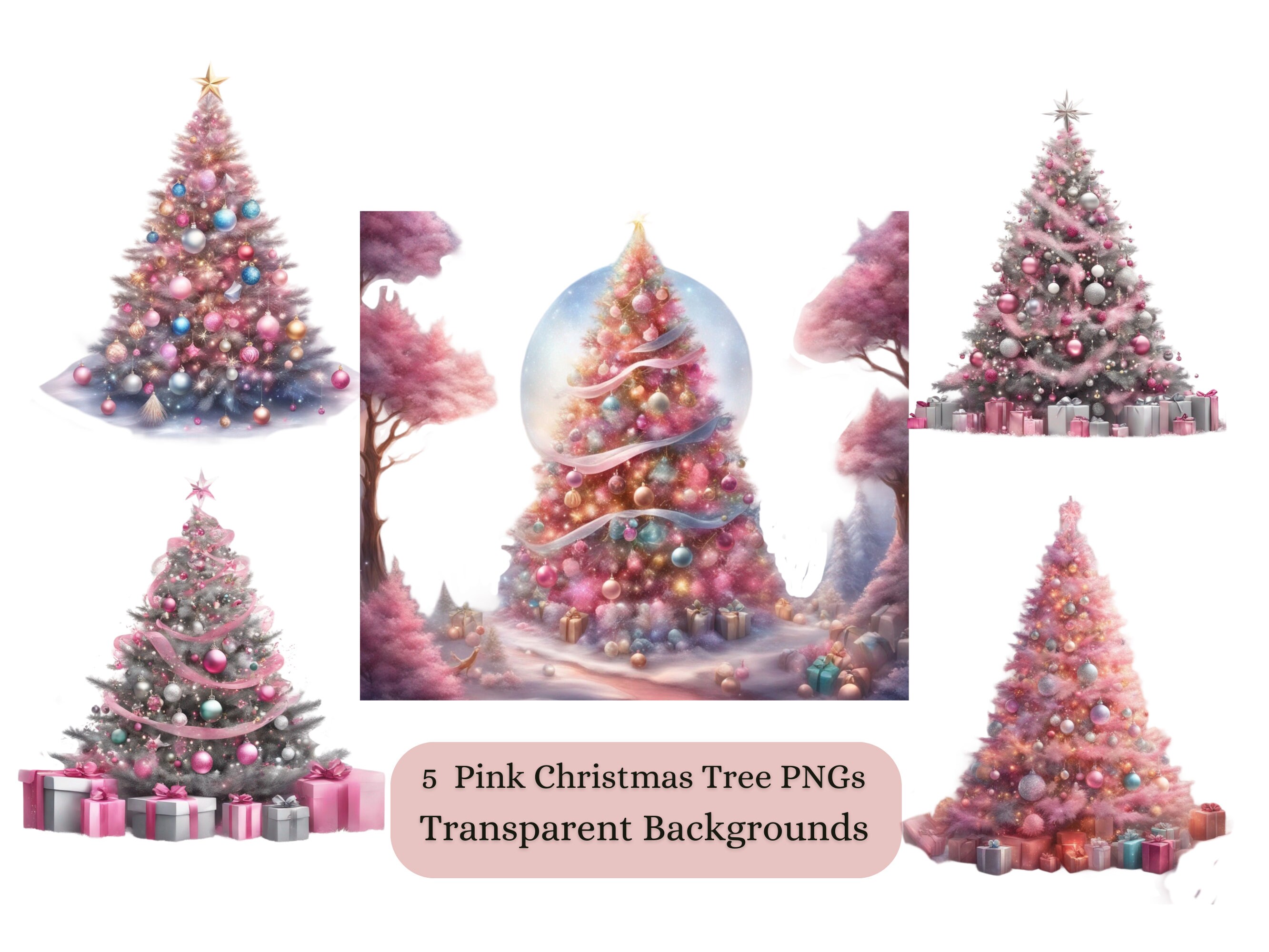 Pink Christmas Tree Clipart PNG Christmas Decoration Clip Art - Etsy