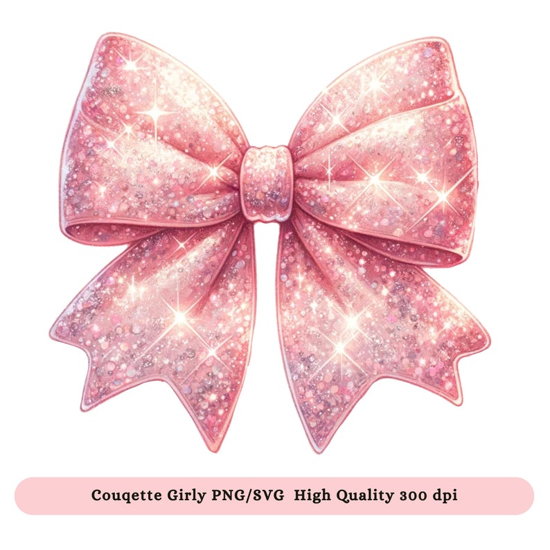 Glittery Coquette Bow Girly PNG SVG Clipart, Pink Bow Girlie Couquette ...