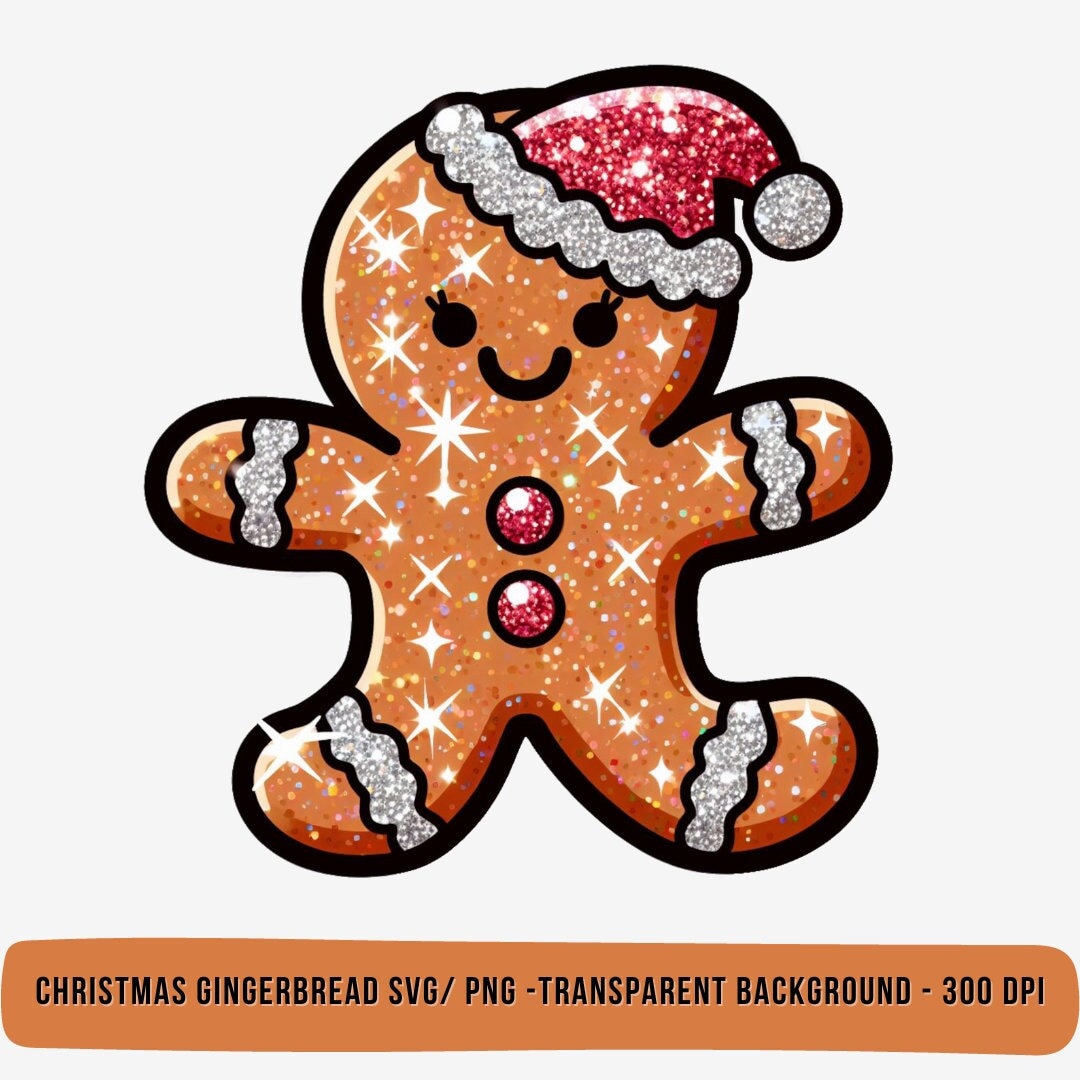 Christmas Gingerbread Man SVG PNG Clipart, Glitter Christmas PNG ...