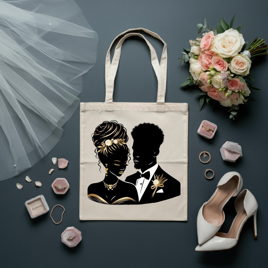 Black Wedding Couple Clipart PNG SVG | African American Bride and Groom ...