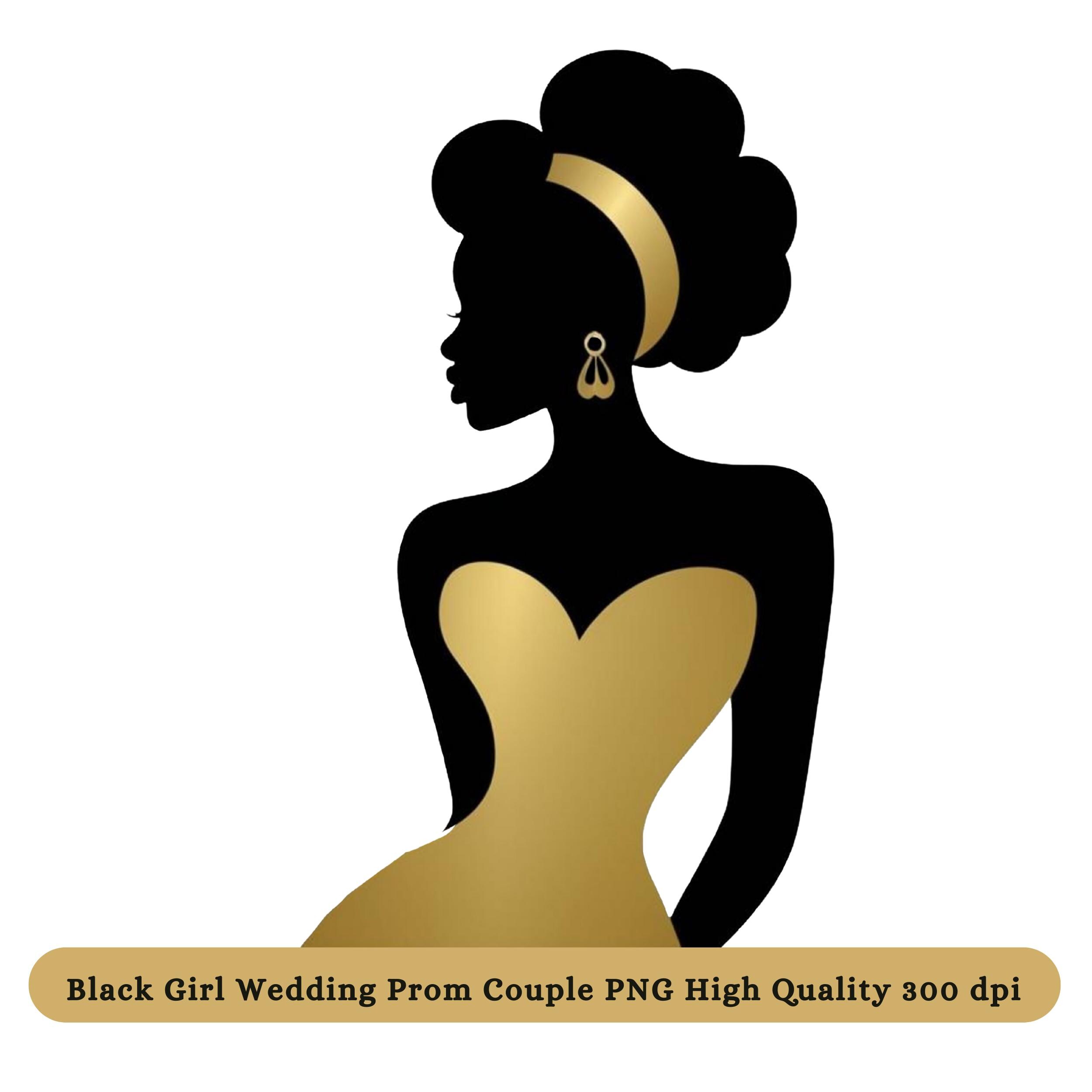 Black Bride Silhouette Clipart: Wedding PNG SVG Graphics (digital ...