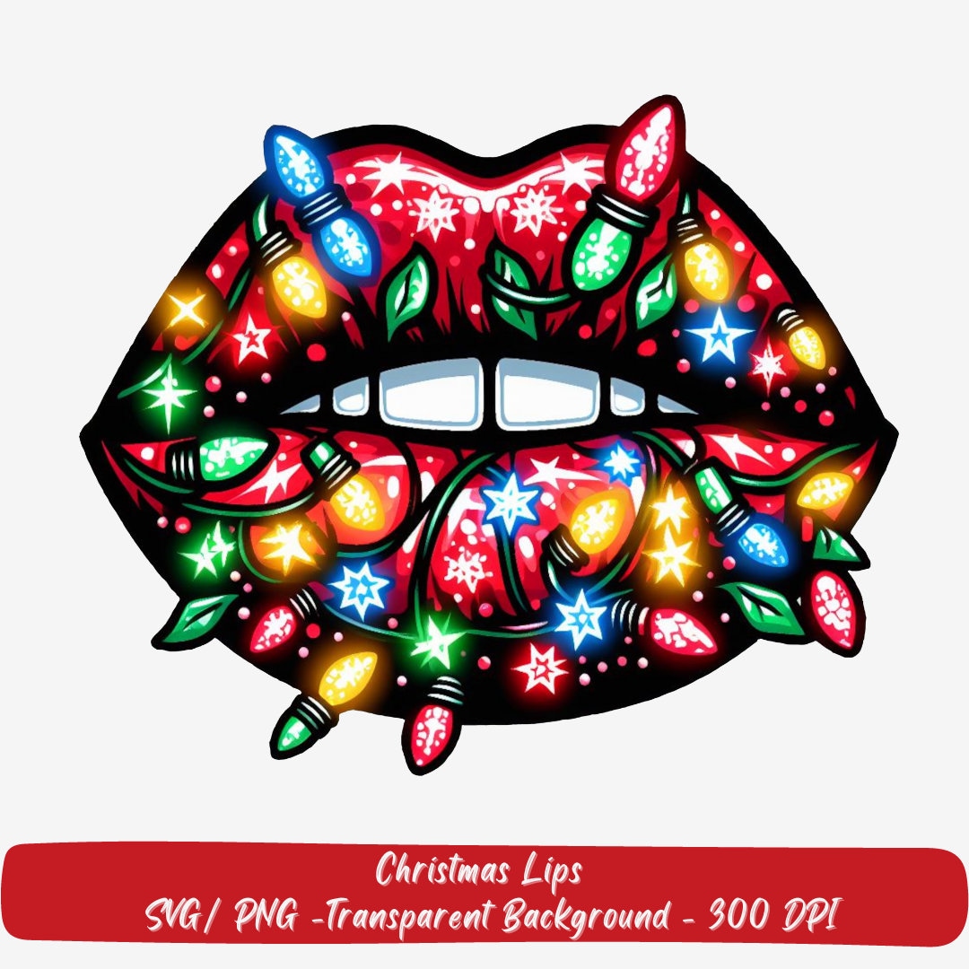 Christmas Lights Lips Clipart: Festive PNG SVG Designs (digital ...