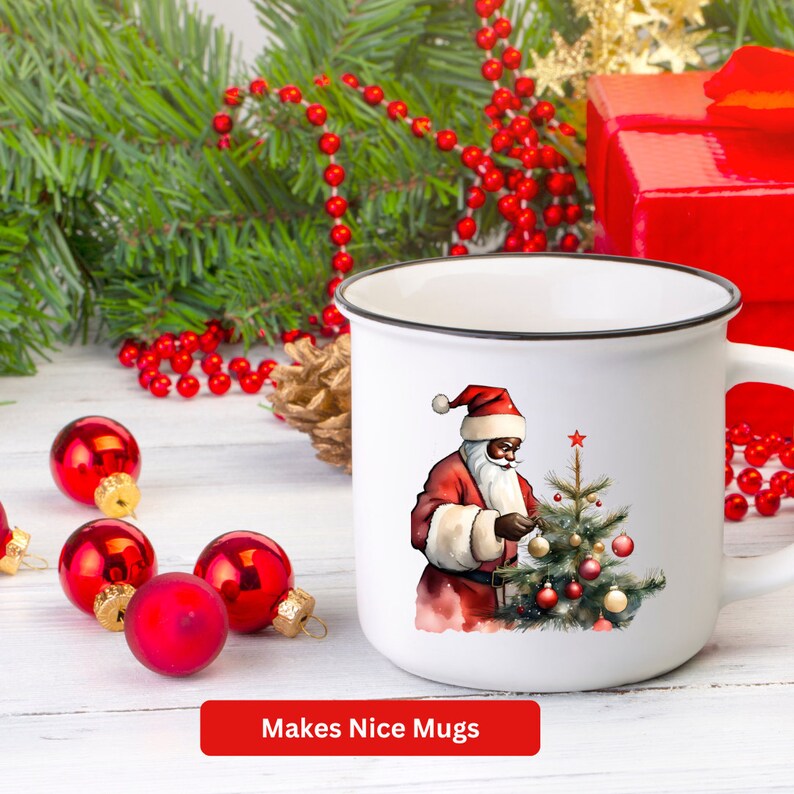 Watercolor Black Santa Clipart Pngs Christmas Decoration Clip - Etsy