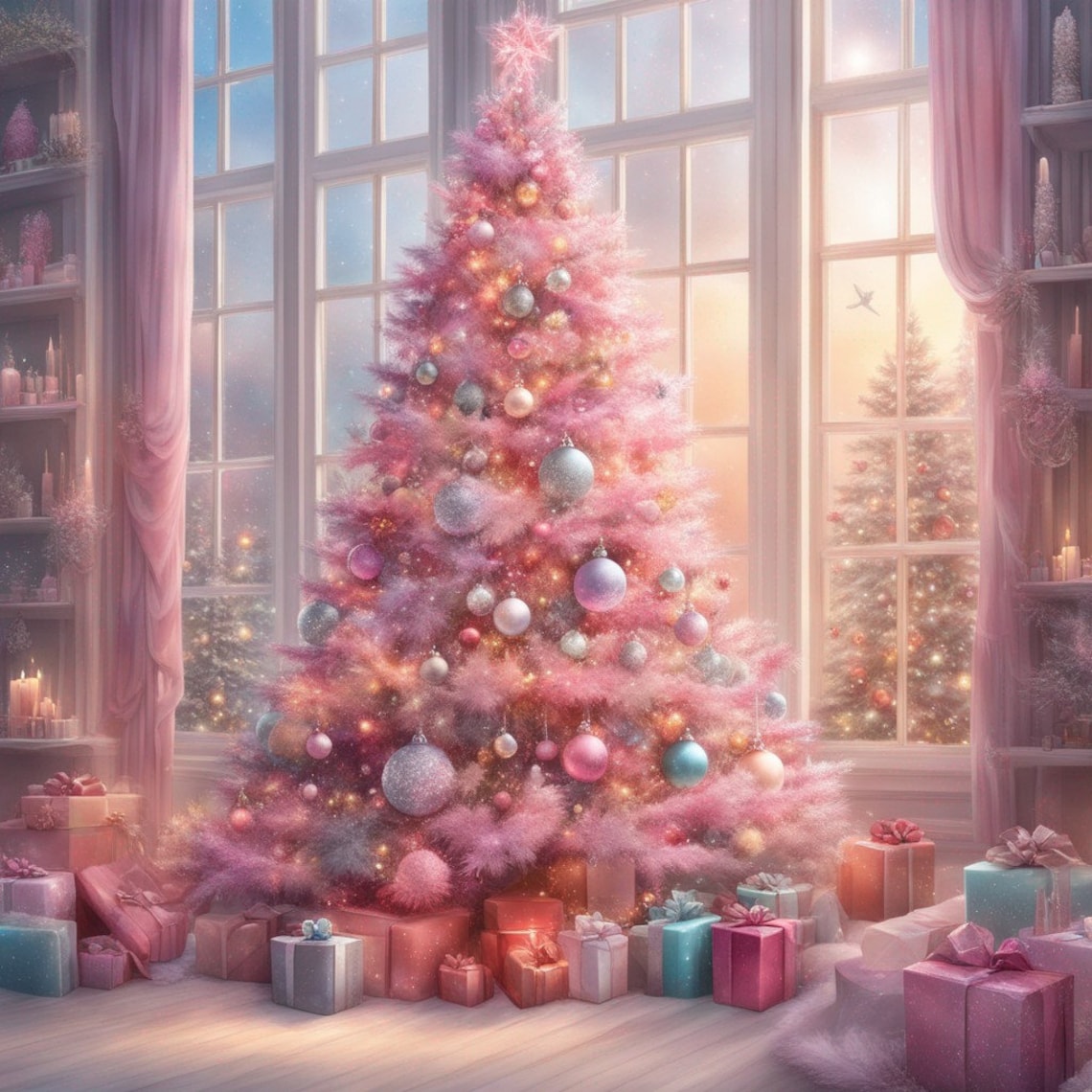 Pink Christmas Tree Clipart PNG Christmas Decoration Clip Art - Etsy