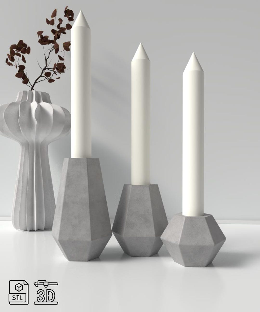 Candle Holder STL File - 3 Size for 3D Printing and Concrete Mold ...