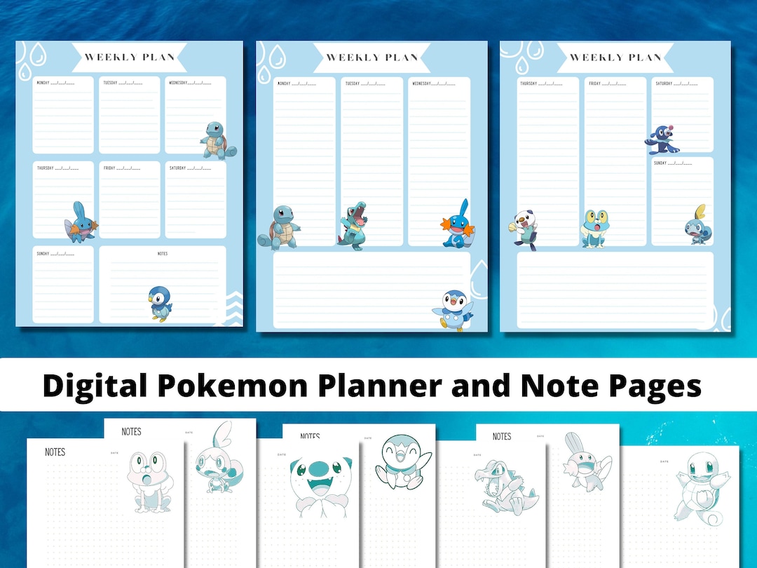 Pokemon Water Type Planner and Notes Template | Printable Planner ...