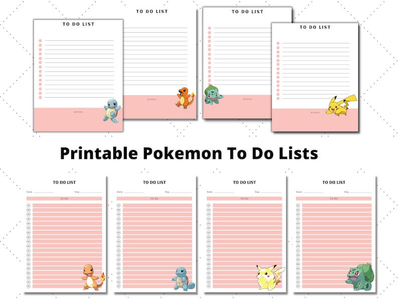 Pokemon Gen 1 + Pikachu to Do Lists | Printable - Digital Download - Etsy
