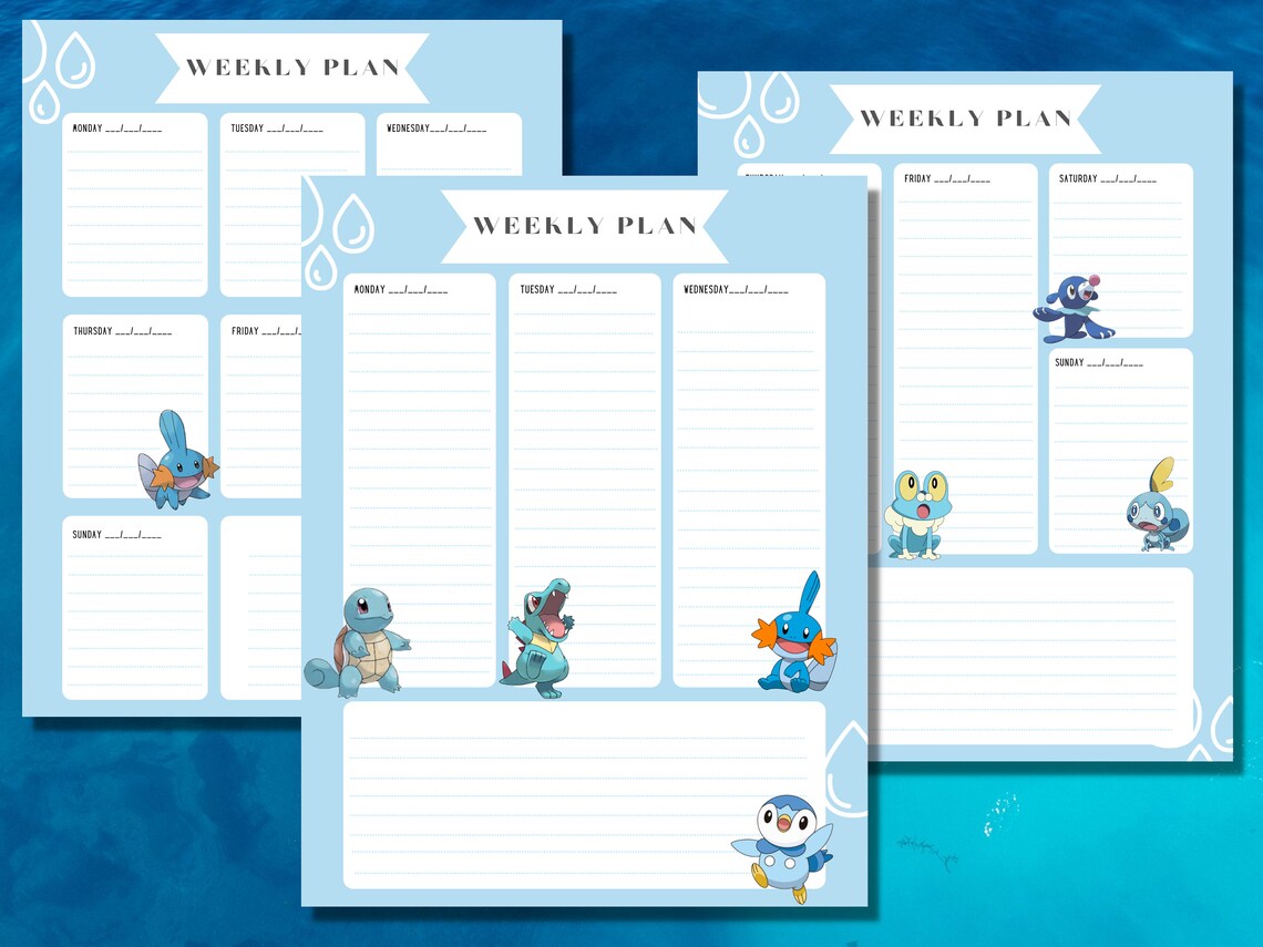 Pokemon Water Type Planner and Notes Template Printable Planner Digital ...