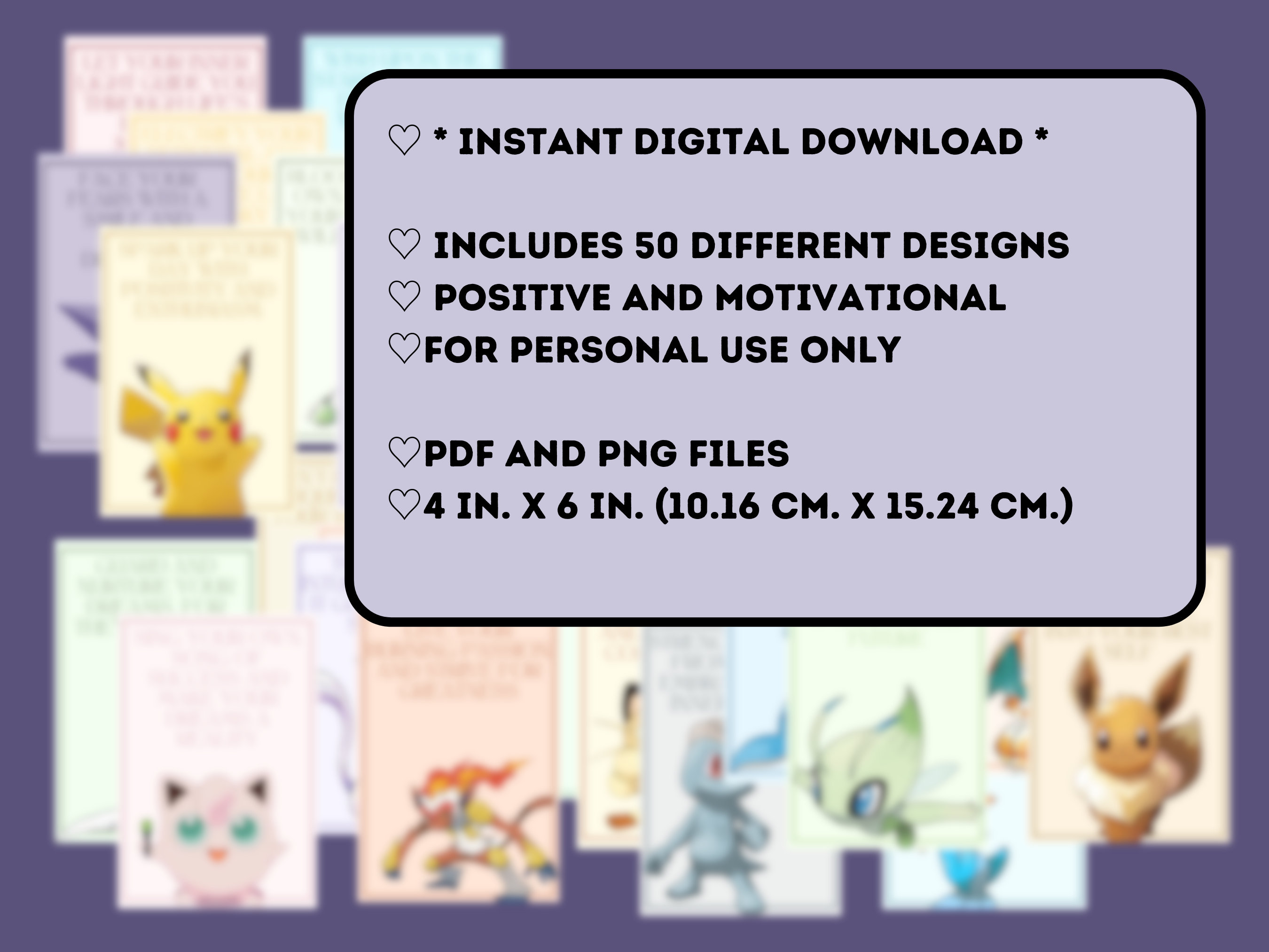 Pokemon Motivational Cards 50 Unique Designs Digital Download - Etsy