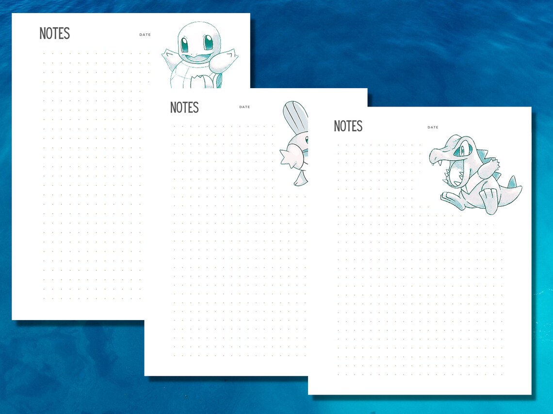 Pokemon Water Type Planner and Notes Template Printable Planner Digital ...