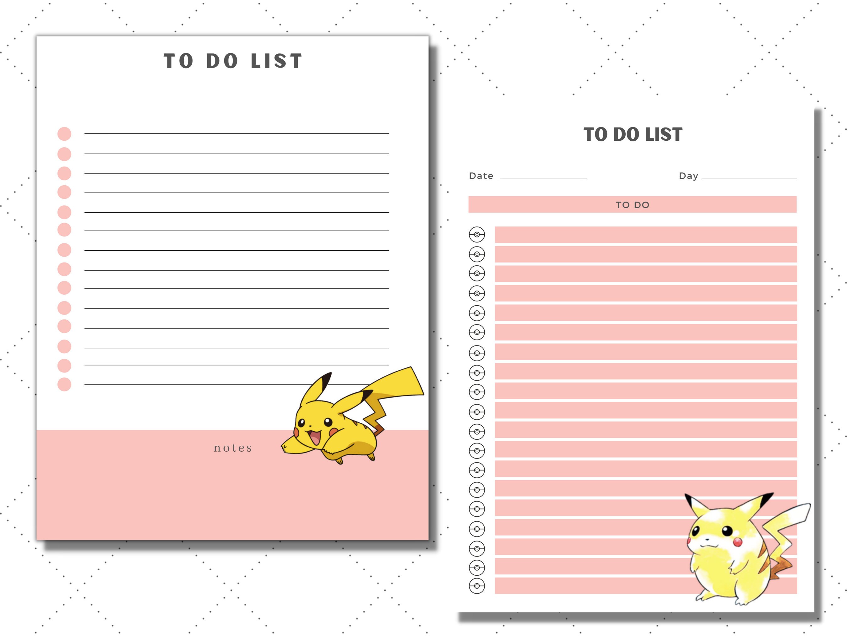 Pokemon Gen 1 + Pikachu to Do Lists | Printable - Digital Download - Etsy