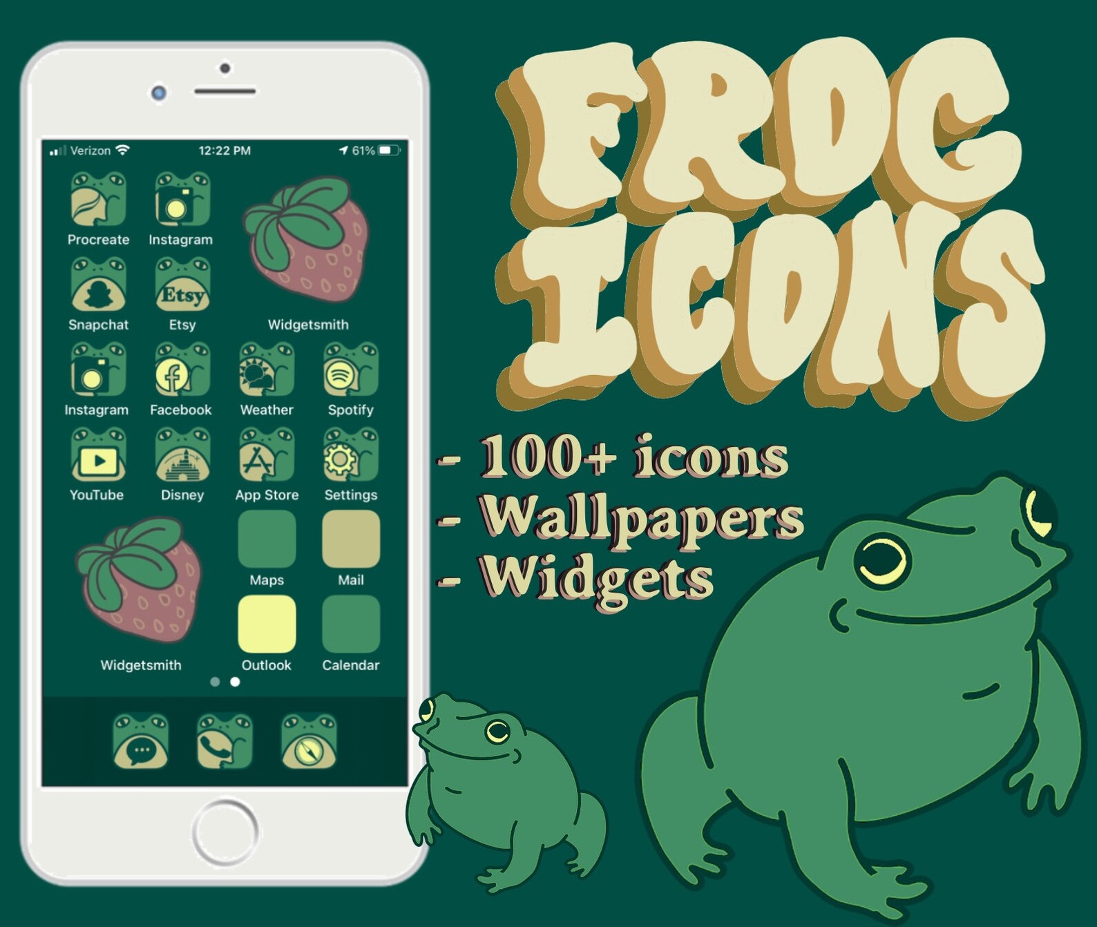 Frog Icons Green Icons Ios 14 Ios 15 Strawberry Mushroom - Etsy