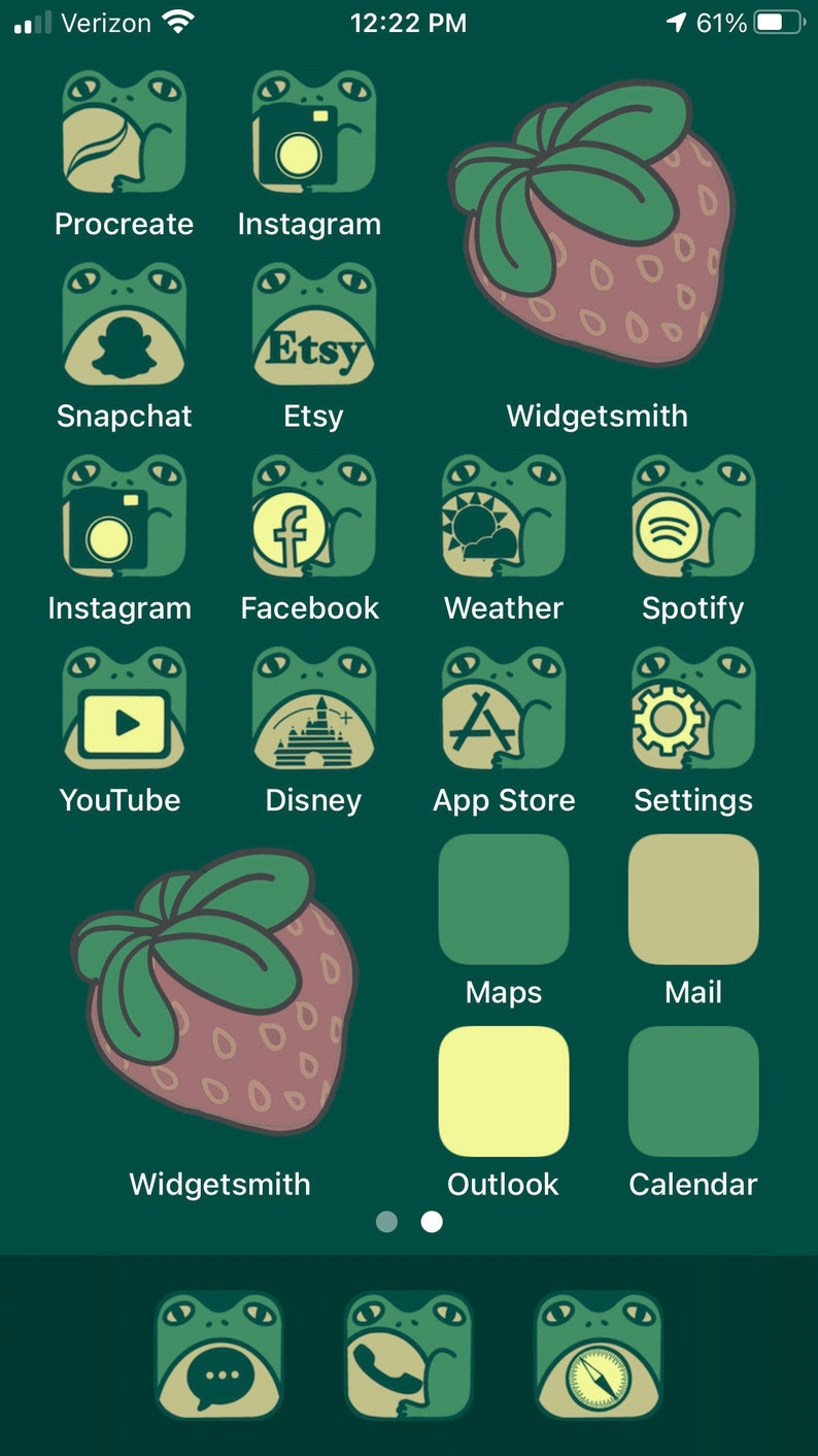 Frog Icons Green Icons Ios 14 Ios 15 Strawberry Mushroom - Etsy