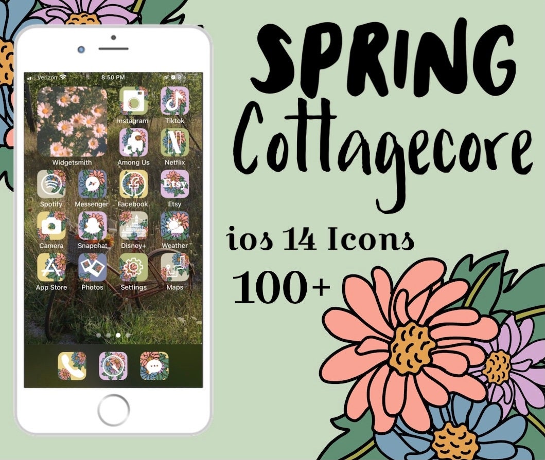 Spring Cottagecore flowers ios 14 app icons pack | Etsy