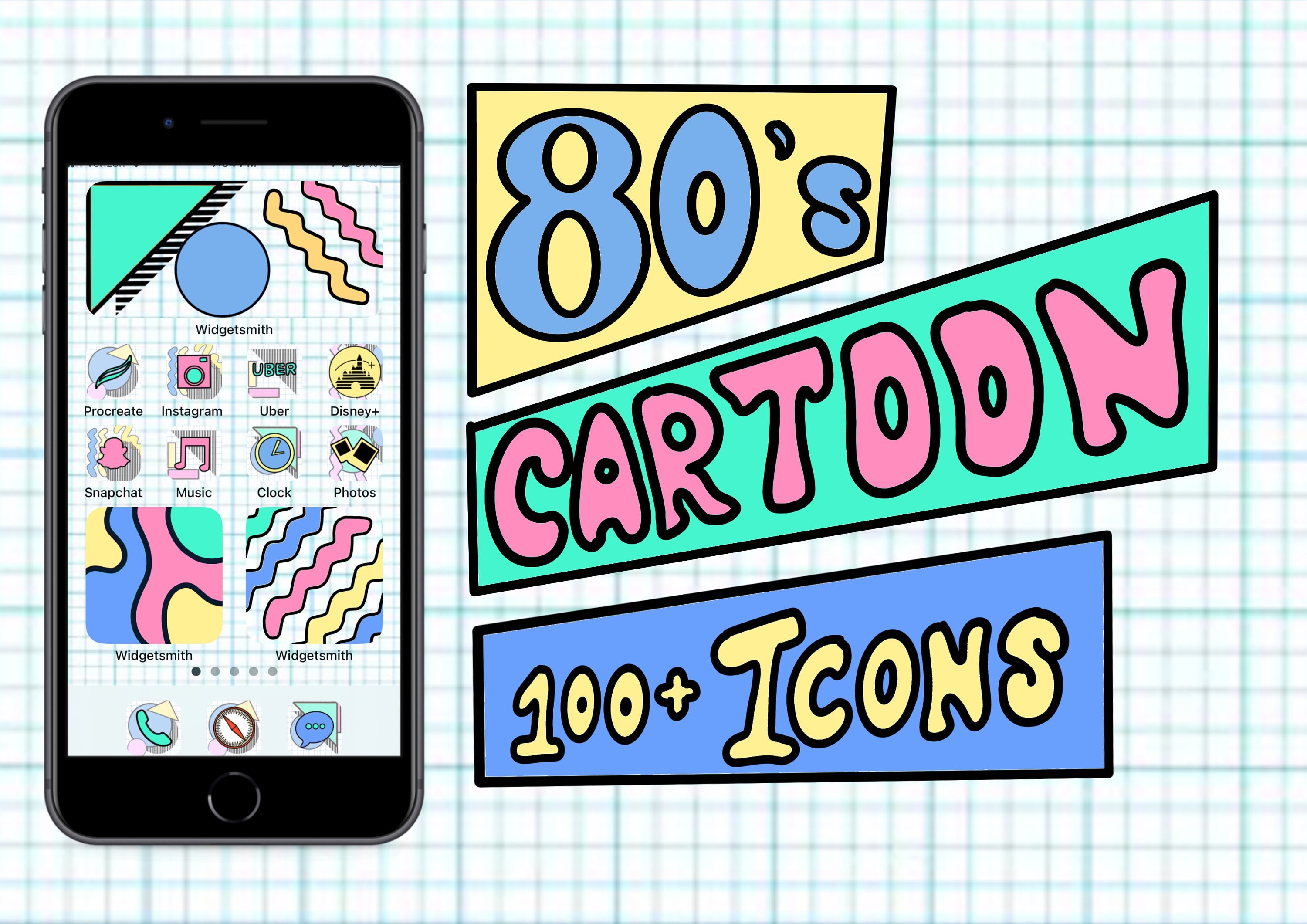 80s Cartoon Retro Icons Vintage Pastel App Icon Pack - Etsy