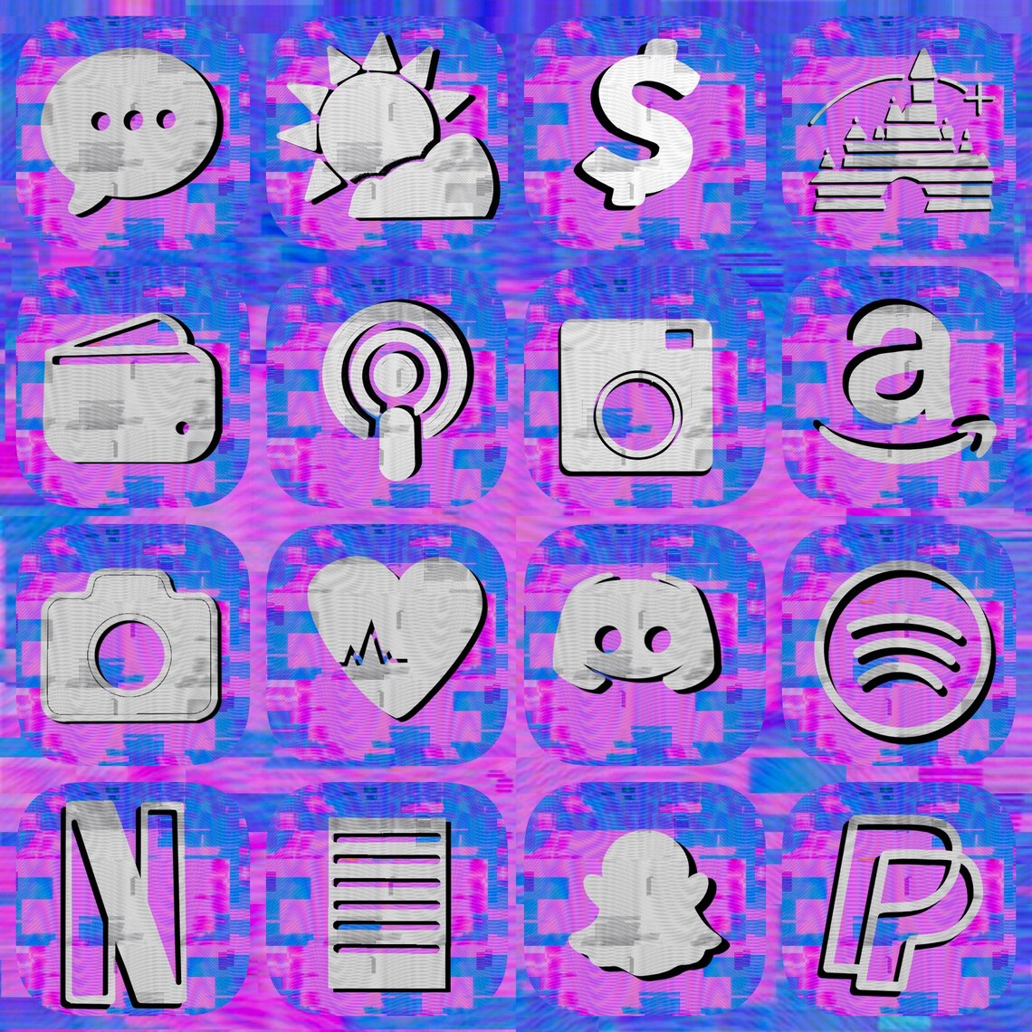 Glitch Icons Ios 15 Iphone Widgets and Wallpaper Vaporwave - Etsy